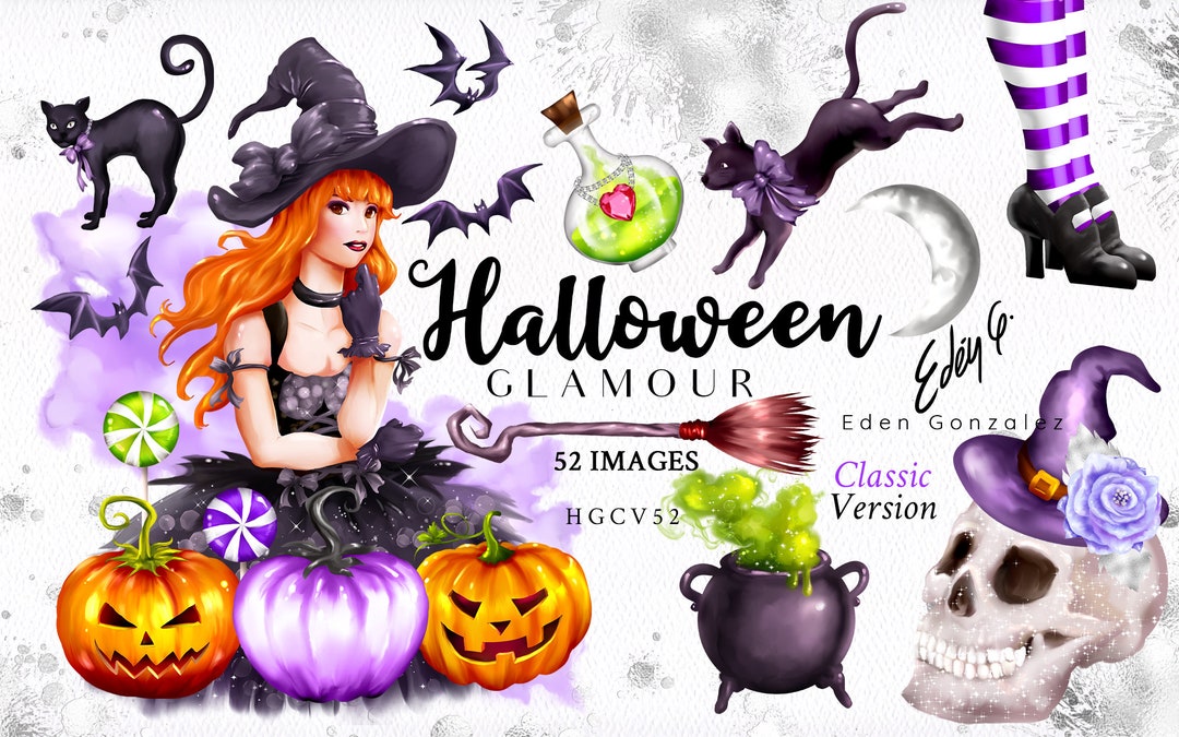 Halloween Clipart/witch/orange/pumpkin/jack O Lantern/cat/girl/flower ...