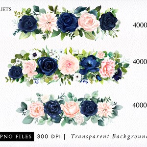 Digital Peach & Navy Blue Arrangements/clipart/illustrations/flowers ...