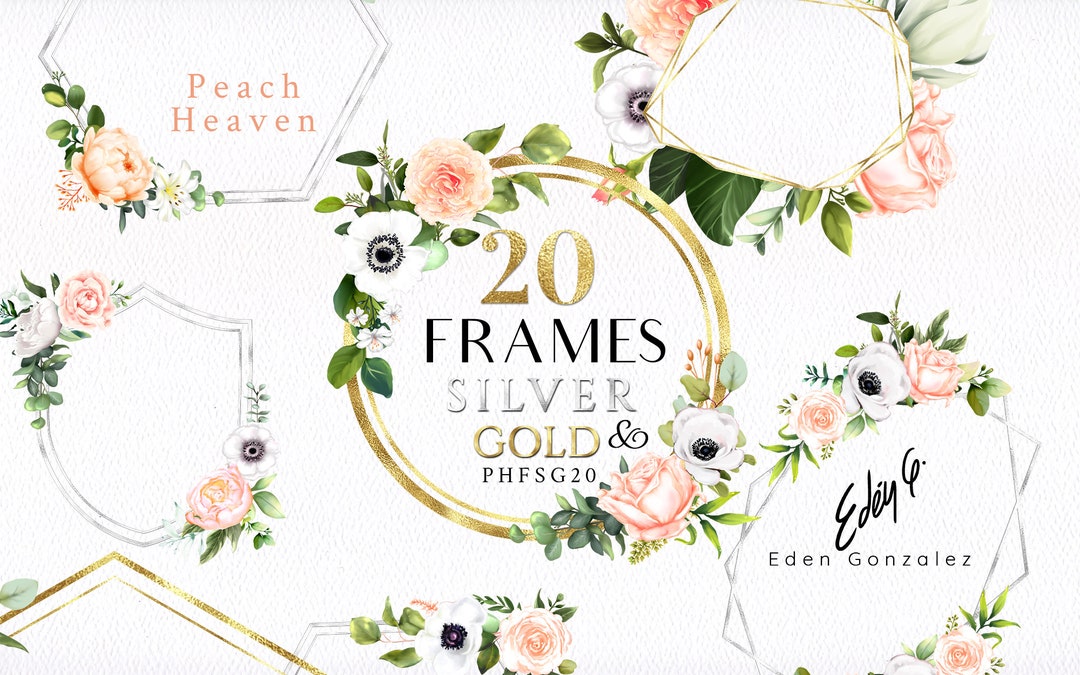 Peach Frames/floral/beige/coral/gold/silver/clipart/roses/flowers ...