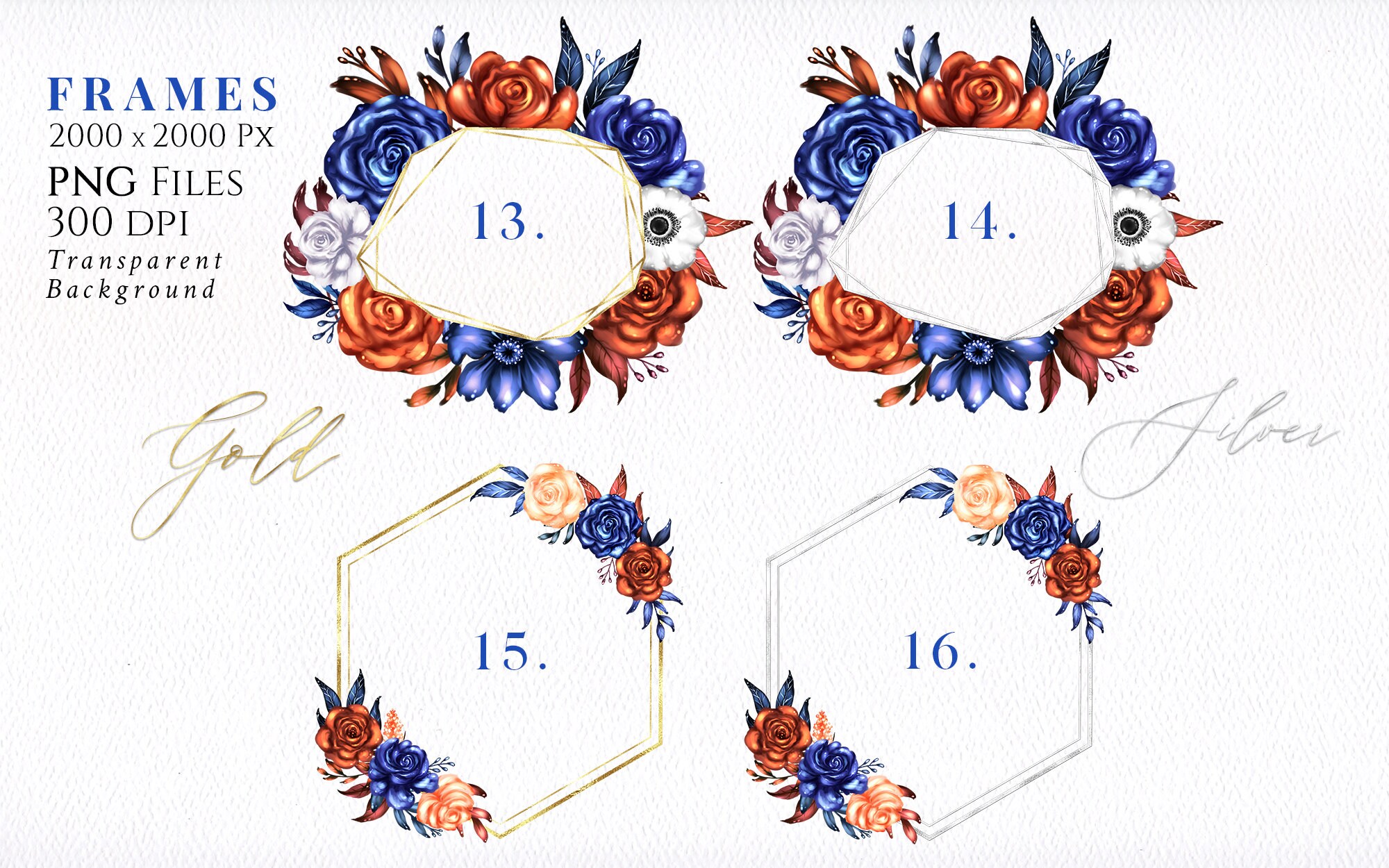 Blue/terracotta/frames/floral/navy/beige/gold/silver/clipart/flowers ...
