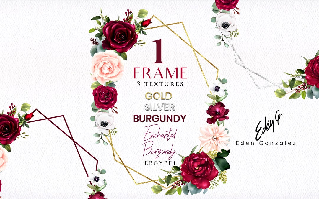 Digital Burgundy Frames/clipart/roses/flowers/arrangements/bouquets ...