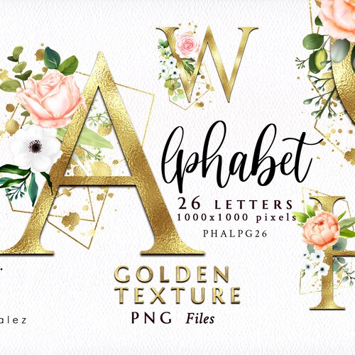 Pink Floral Alphabet Watercolor Clipart Commercial Use - Etsy