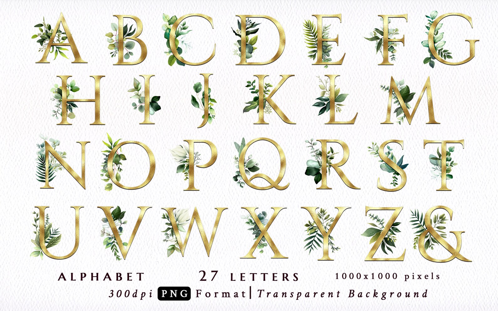 Alphabet/Greenery/Leaf/Leaves/Herbal/Tropical/Letters/PNG/Gold | Etsy