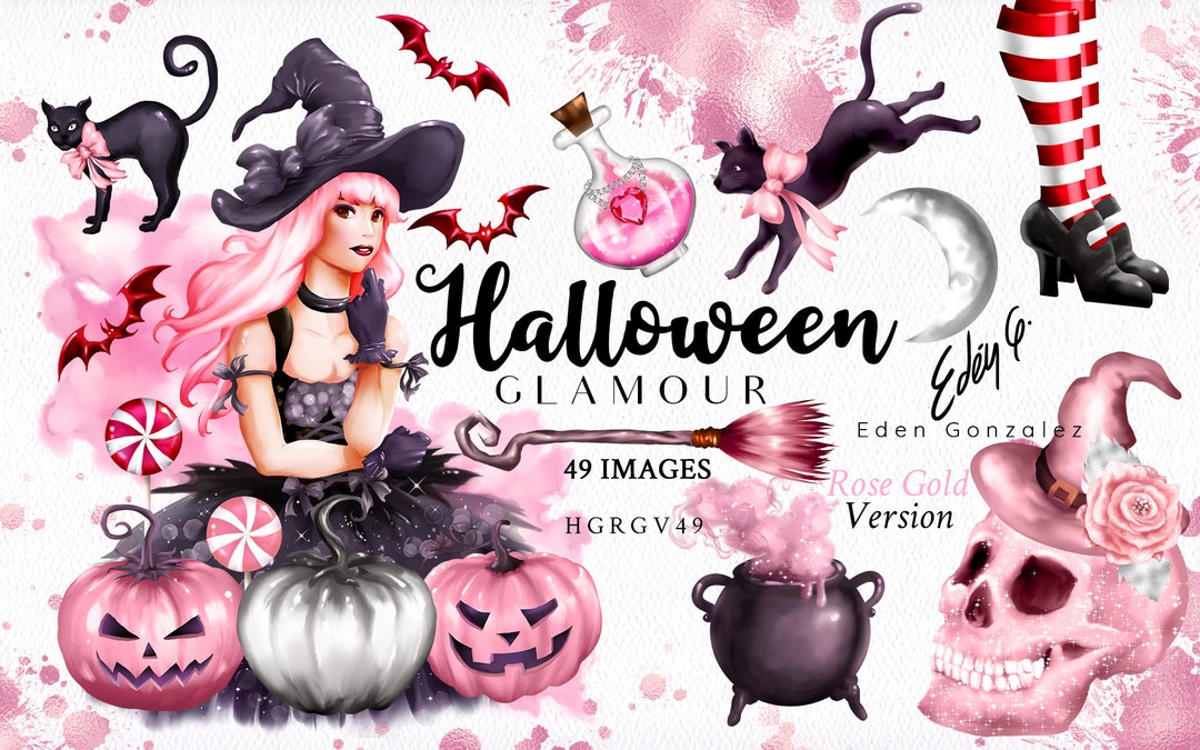 Halloween Clipart/witch/pink/pumpkin/jack O Lantern/cat/girl/flower ...