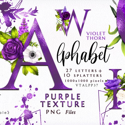 Purple Watercolor Letters Clipart Watercolor Alphabet - Etsy