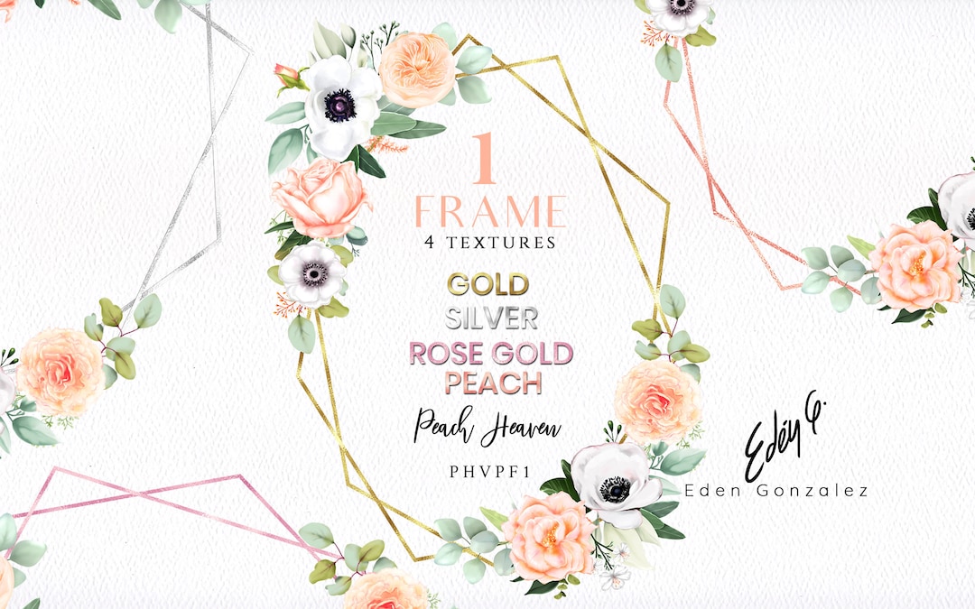 Digital Golden Peach Frames/clipart/flowers/arrangements/watercolor ...
