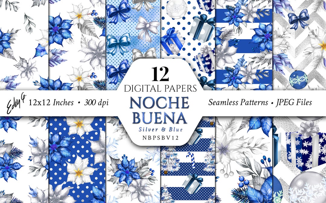 Christmas Digital Papers/blue/navy/silver/klein/patterns/noche Buena ...