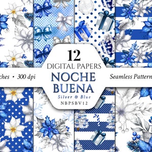 Christmas Digital Papers/blue/navy/silver/klein/patterns/noche Buena ...