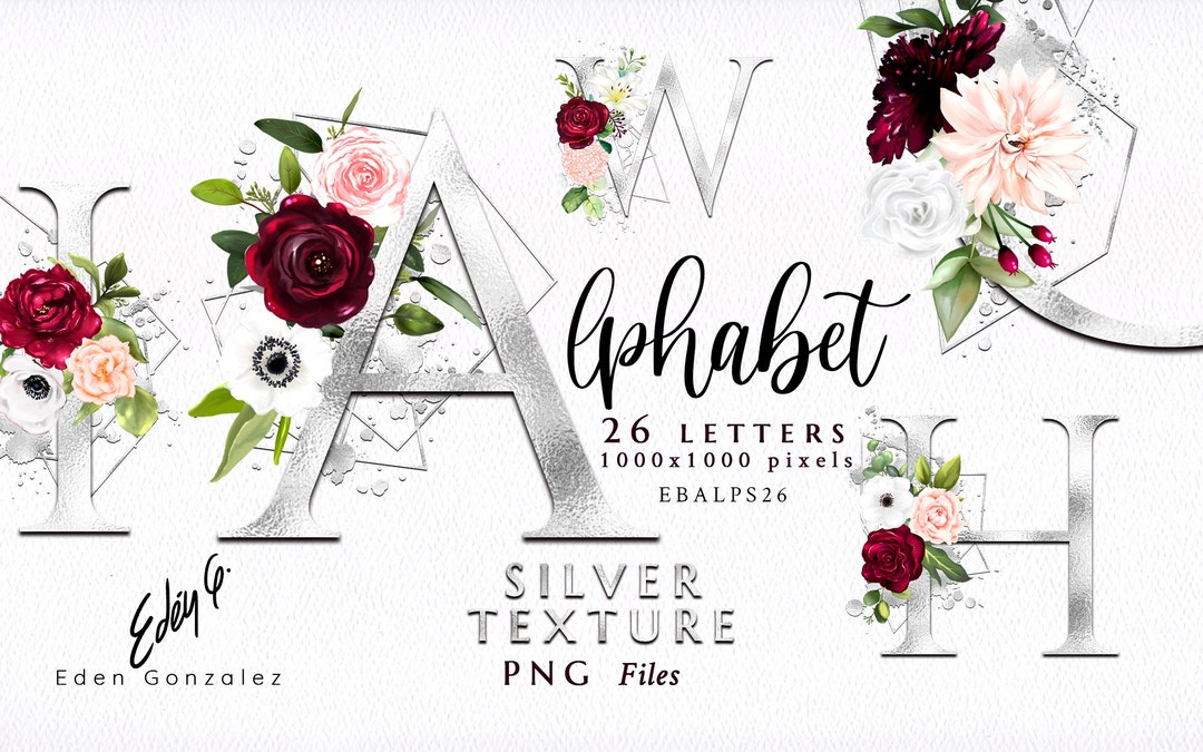 Alphabet/letters/png/silver/floral/clipart/burgundy/arrangements ...