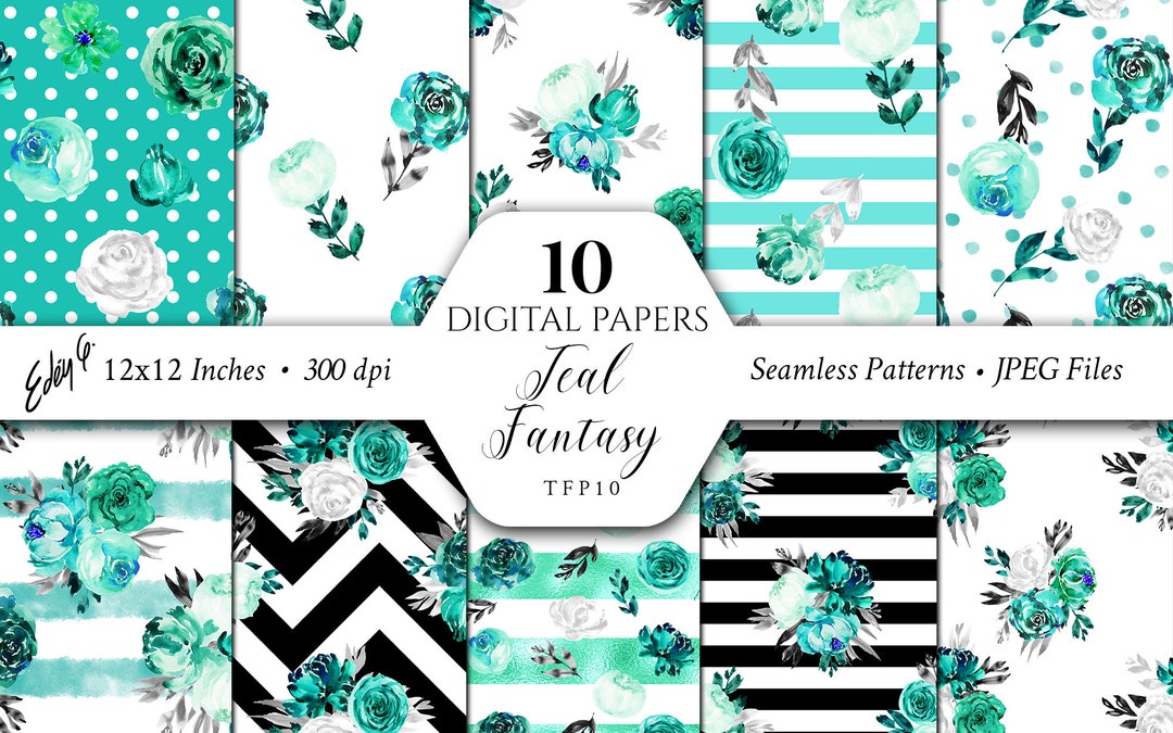 Teal Digital Papers/turquoise/aquamarine/emerald/mint/patterns/flowers ...