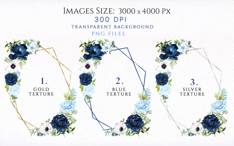 Digital Blue Golden Frames/clipart/roses/flowers/arrangements/bouquets ...