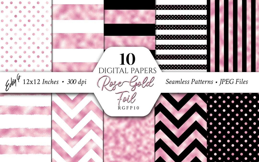 Rose Gold Foil Digital Papers/pink/black/patterns/scrapbook/seamless ...