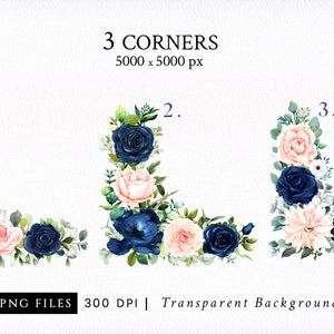 Digital Peach & Navy Blue Arrangements/clipart/illustrations/flowers ...