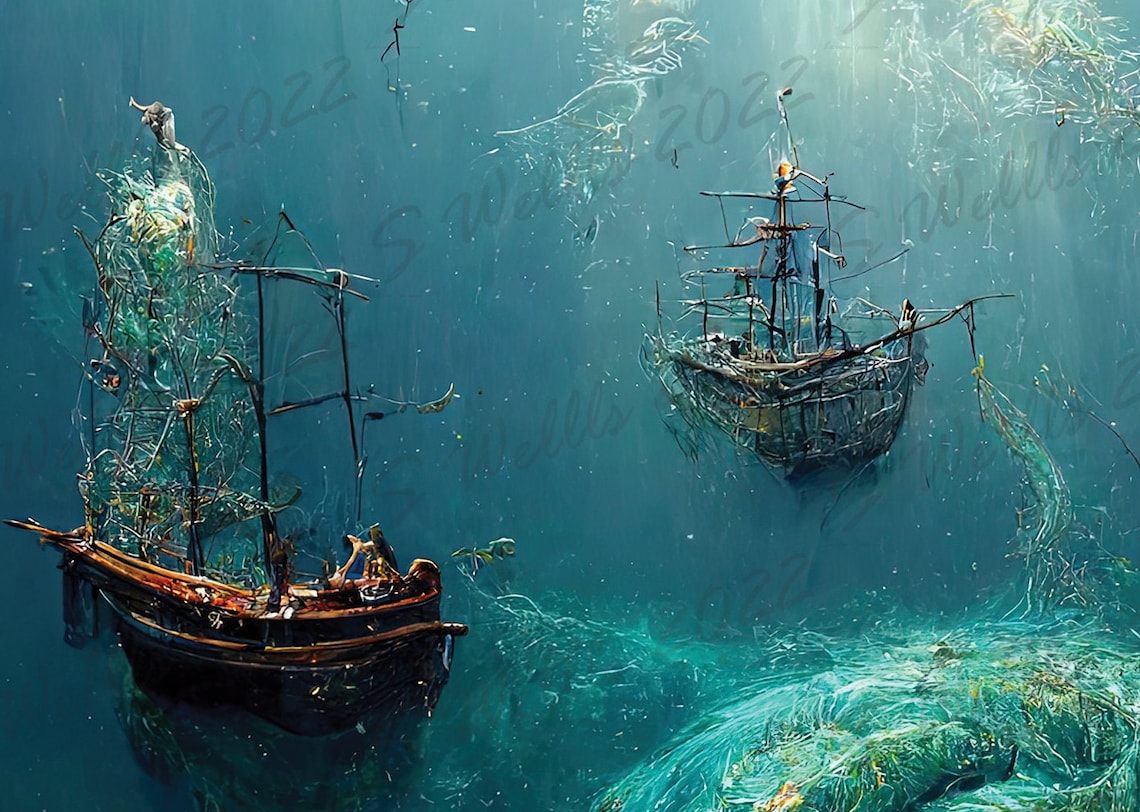Fantasy Shipwreck Art Print: Underwater Ocean Scene (digital Download ...