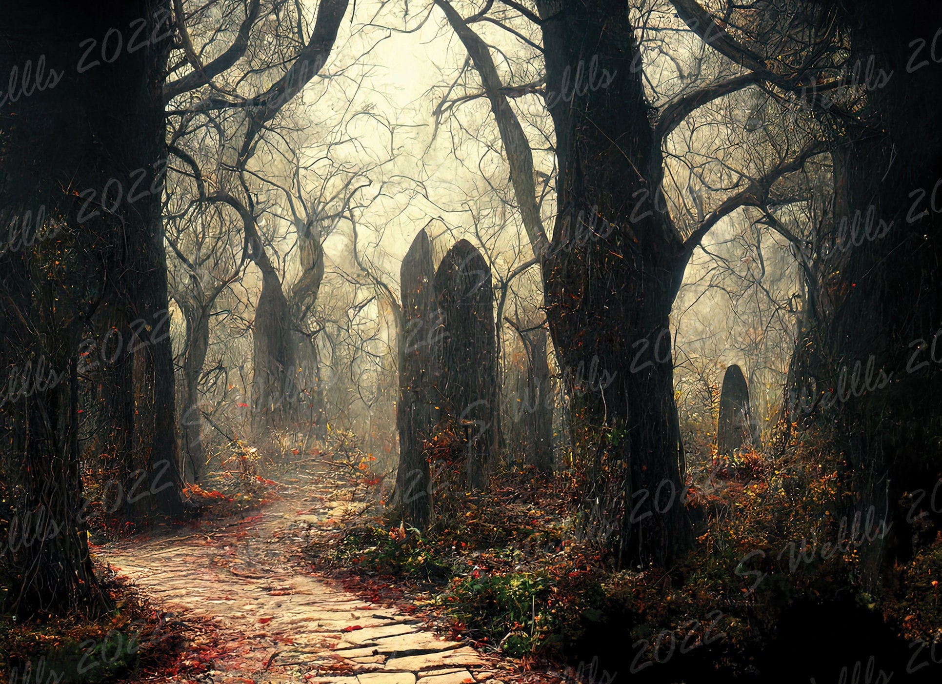Dark Gothic Fantasy Forest Path Digital Background/art Print/photoshop ...
