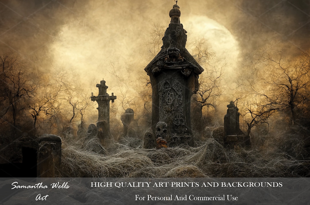 Dark Gothic Graveyard Art Print: Spooky Fantasy Background (digital ...