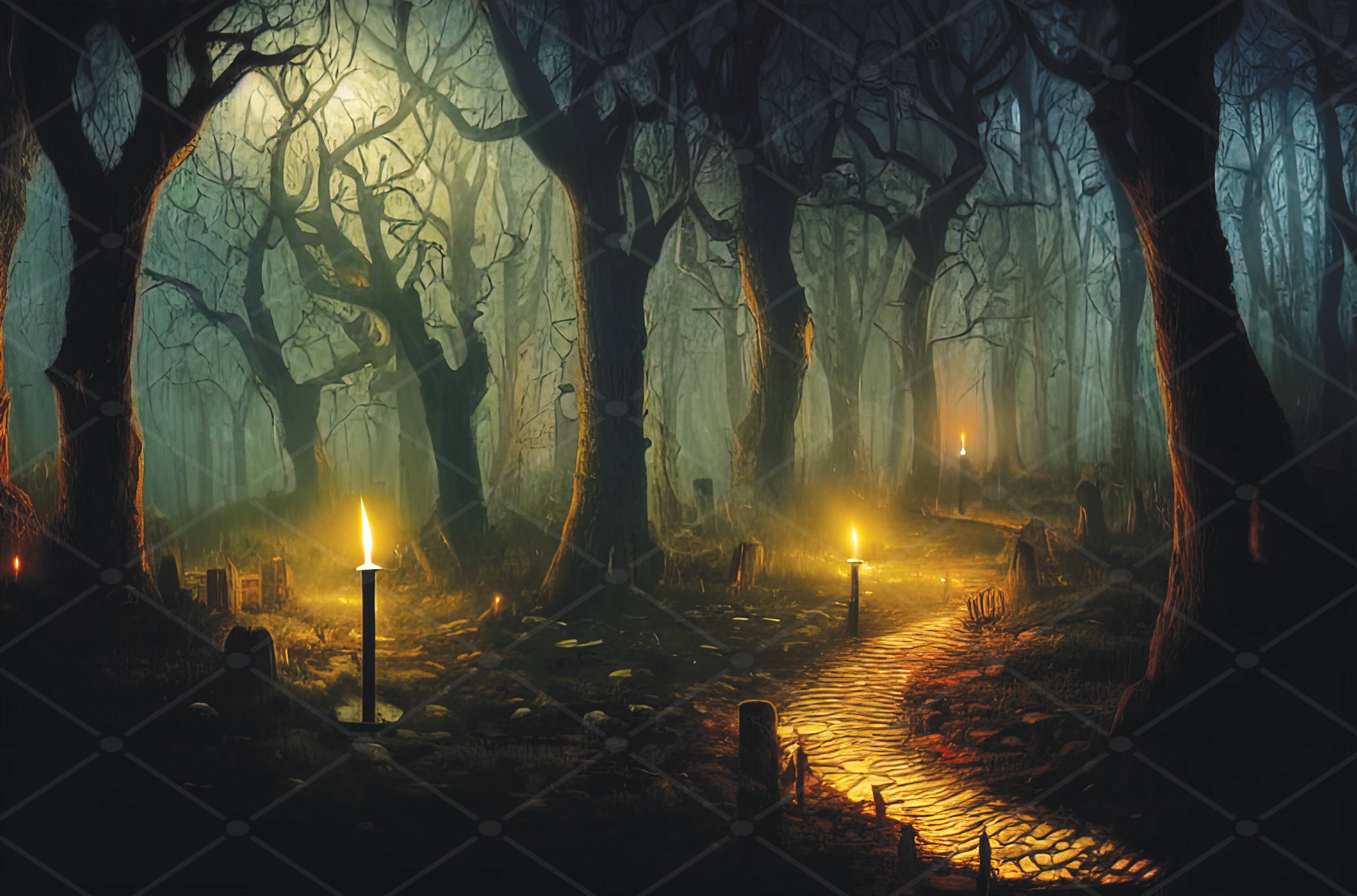 Dark Gothic Fantasy Candlelit Forest Digital Download/art Print/photoshop Background/backdrop ...