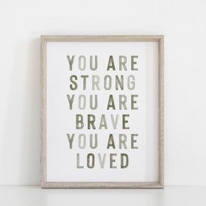DIGITAL DOWNLOAD Strong Brave Loved Green Nursery Wall Decor Kids Room ...