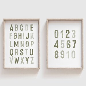 DIGITAL DOWNLOAD Nursery Decor Set of Two Green Alphabet Numbers Poster ...