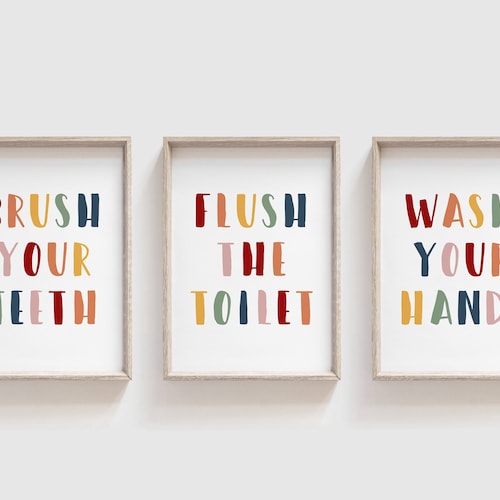 Kids Bathroom Wall Decor Set of 3 Wash Your Hands Sign | Etsy