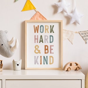 DIGITAL DOWNLOAD • Work Hard & Be Kind • Classroom Decor Rainbow ...