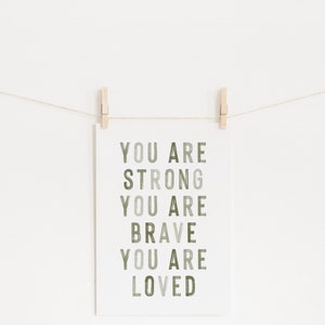 DIGITAL DOWNLOAD Strong Brave Loved Green Nursery Wall Decor Kids Room ...