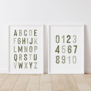 DIGITAL DOWNLOAD Nursery Decor Set of Two Green Alphabet Numbers Poster ...