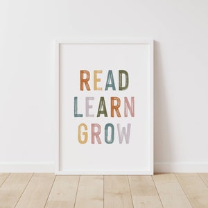 DIGITAL DOWNLOAD Read Learn Grow Reading Nook Kids Educational Posters ...