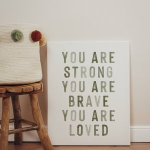 DIGITAL DOWNLOAD Strong Brave Loved Green Nursery Wall Decor Kids Room ...