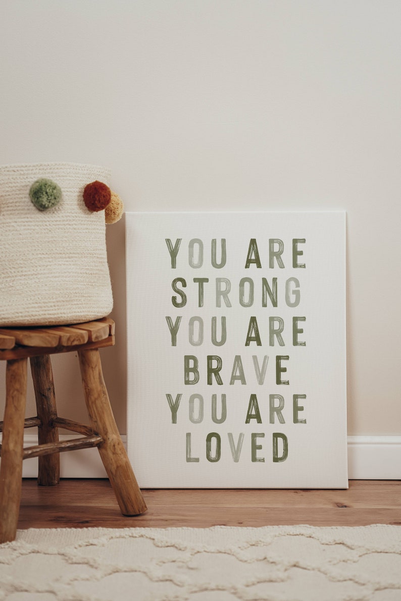 DIGITAL DOWNLOAD Strong Brave Loved Green Nursery Wall - Etsy