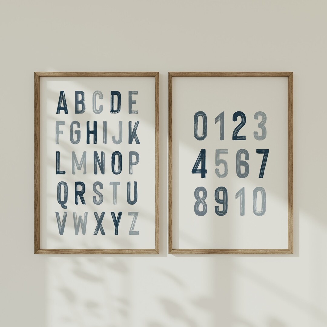 DIGITAL DOWNLOAD Nursery Decor Set of 2 Navy Alphabet Numbers Poster ...
