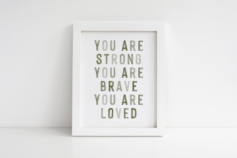 DIGITAL DOWNLOAD Strong Brave Loved Green Nursery Wall - Etsy