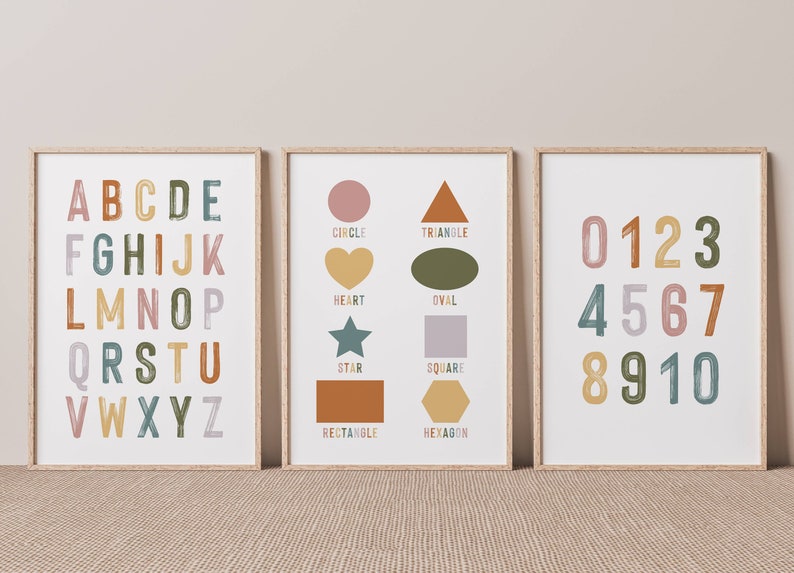 DIGITAL DOWNLOAD Alphabet Numbers Shapes Set of 3 - Etsy