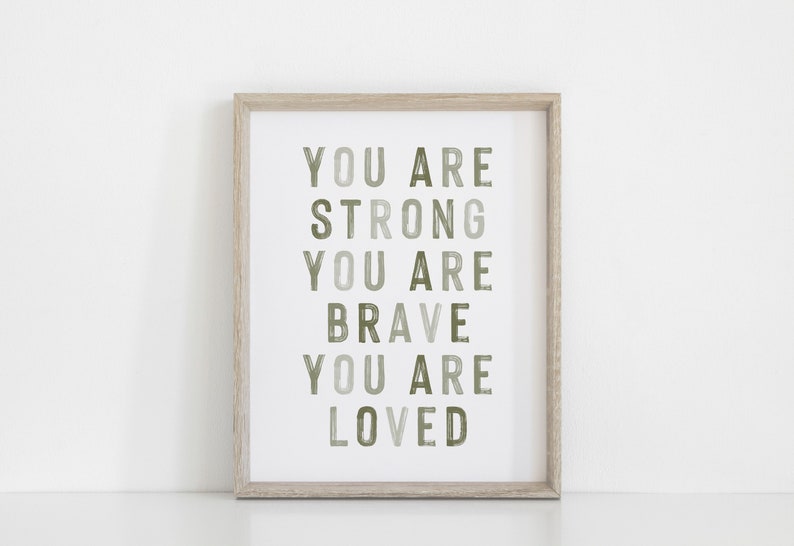 DIGITAL DOWNLOAD Strong Brave Loved Green Nursery Wall - Etsy