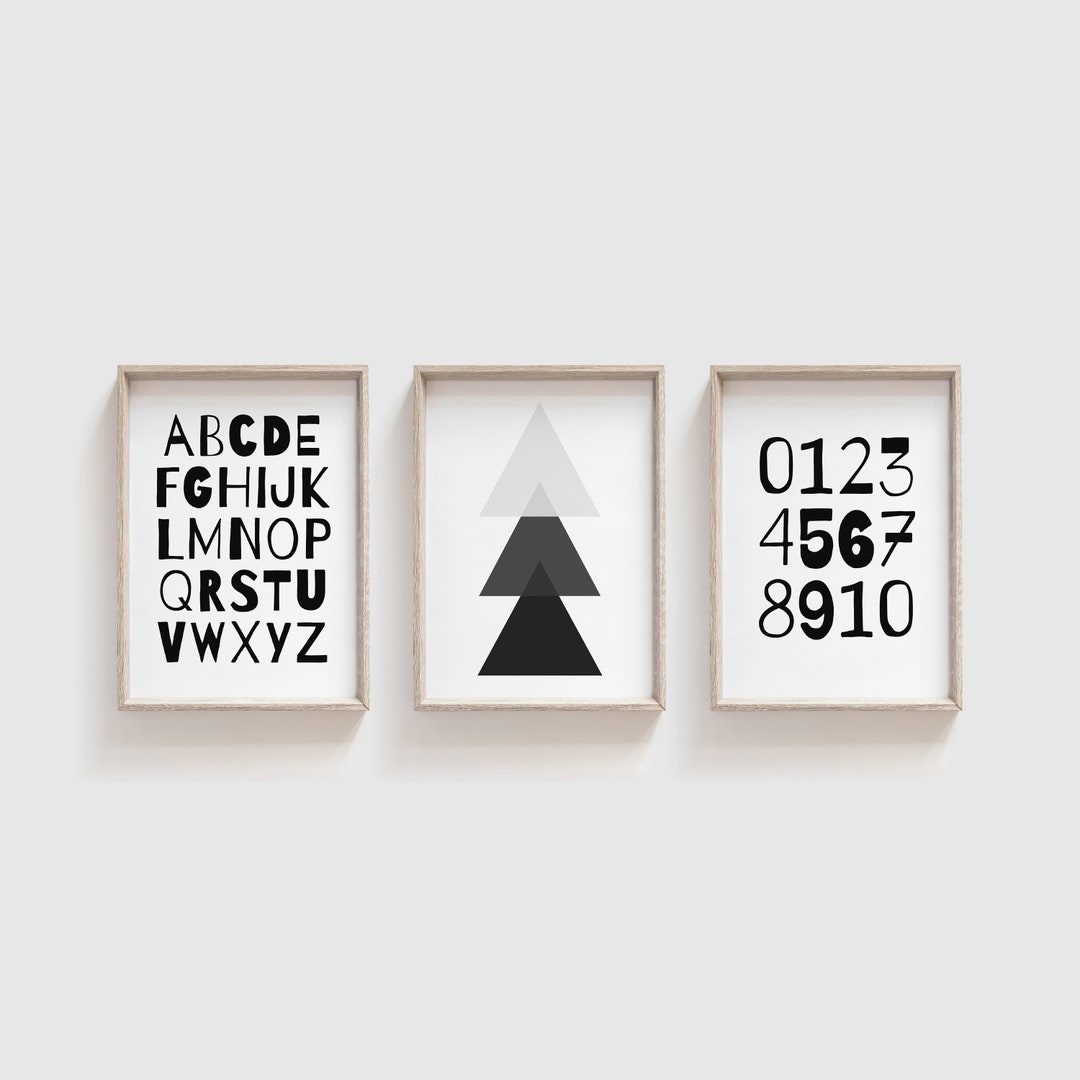 DIGITAL DOWNLOAD Set of 3 Nursery Decor Alphabet Poster Black and White ...