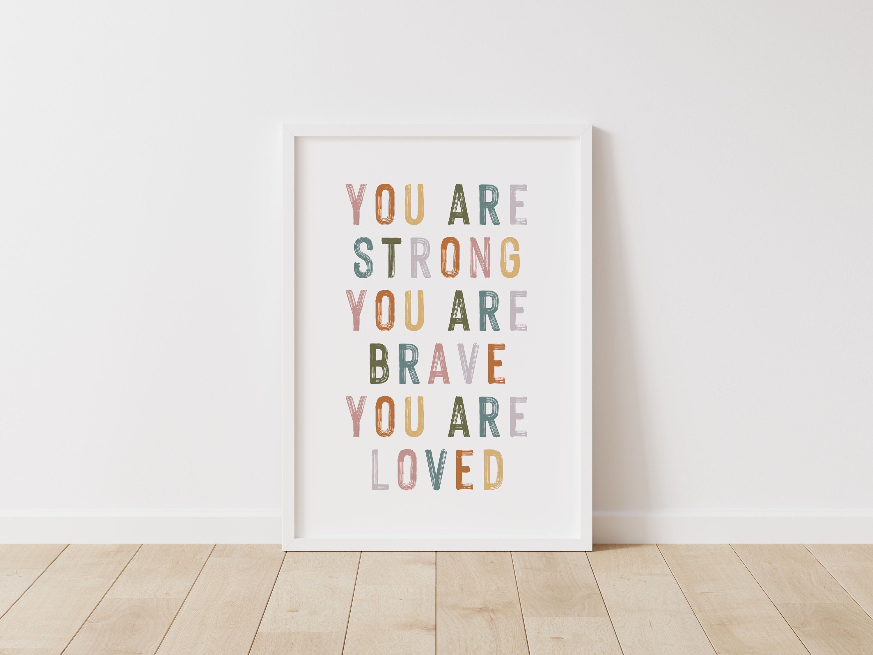 DIGITAL DOWNLOAD Strong Brave Loved Rainbow Nursery Wall | Etsy