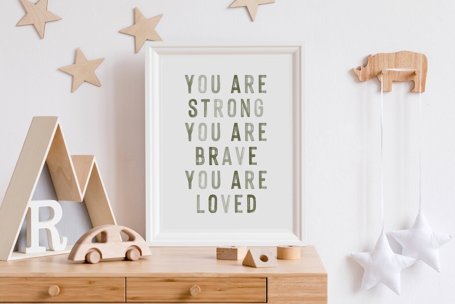 DIGITAL DOWNLOAD Strong Brave Loved Green Nursery Wall - Etsy