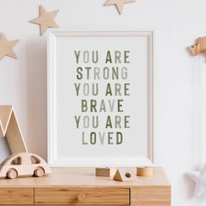 DIGITAL DOWNLOAD Strong Brave Loved Green Nursery Wall Decor Kids Room ...