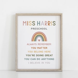 DIGITAL DOWNLOAD Teacher Name Sign Boho Classroom Decor Pastel Rainbow ...