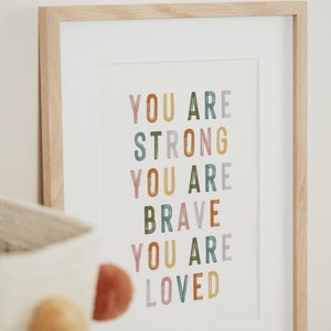 DIGITAL DOWNLOAD Strong Brave Loved Rainbow Nursery Wall Decor Kids ...