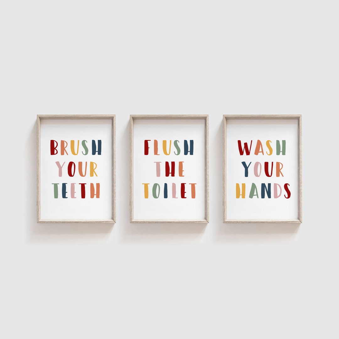 Kids Bathroom Wall Decor Set of 3 Wash Your Hands Sign Bathroom Wall ...