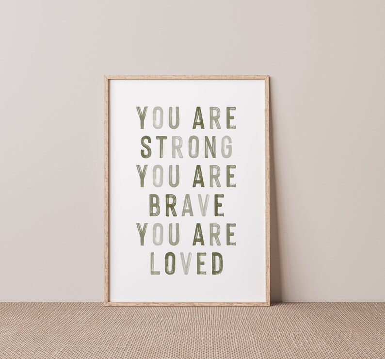 DIGITAL DOWNLOAD Strong Brave Loved Green Nursery Wall - Etsy