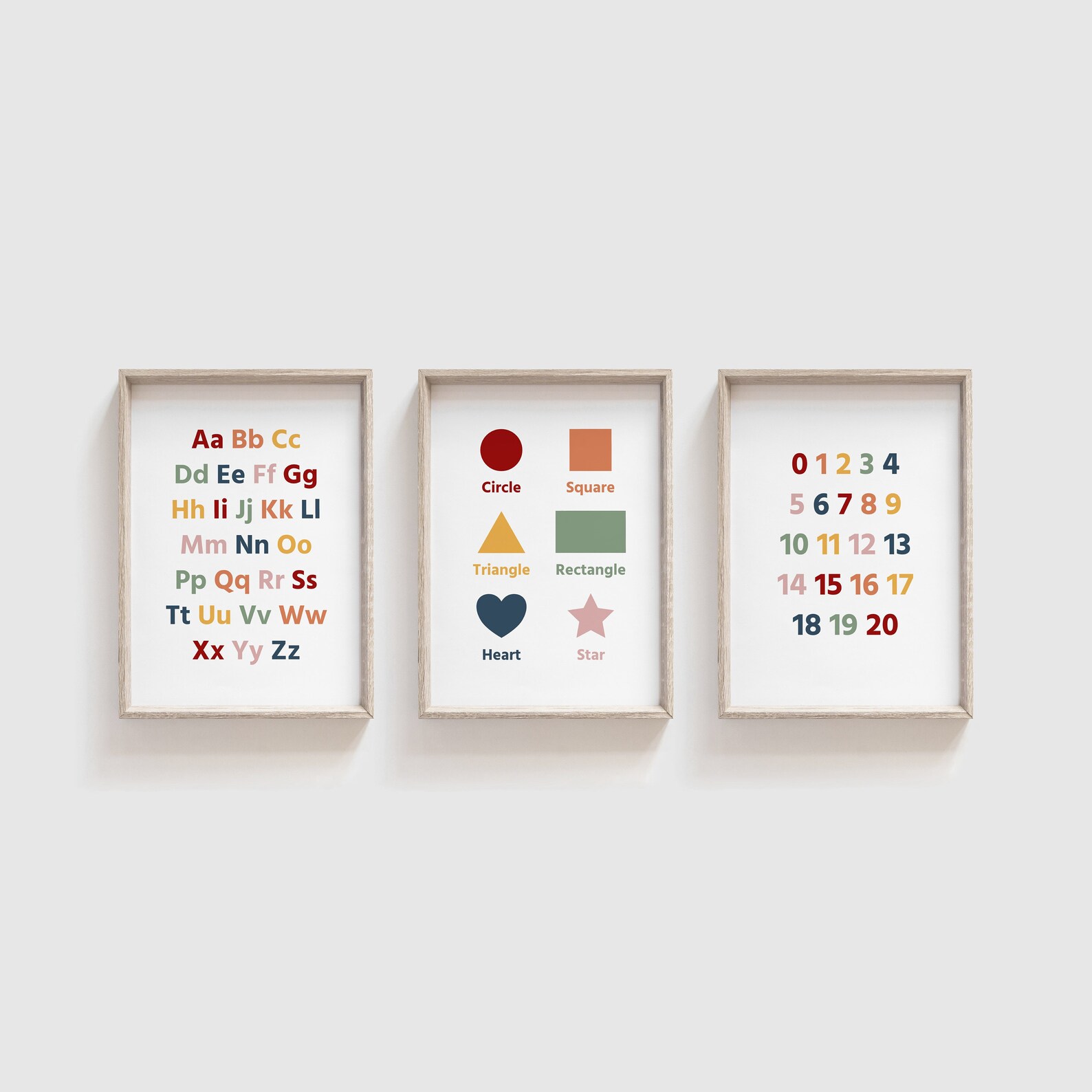 Set of 3 ABC 123 Shapes Educational Alphabet Poster - Etsy