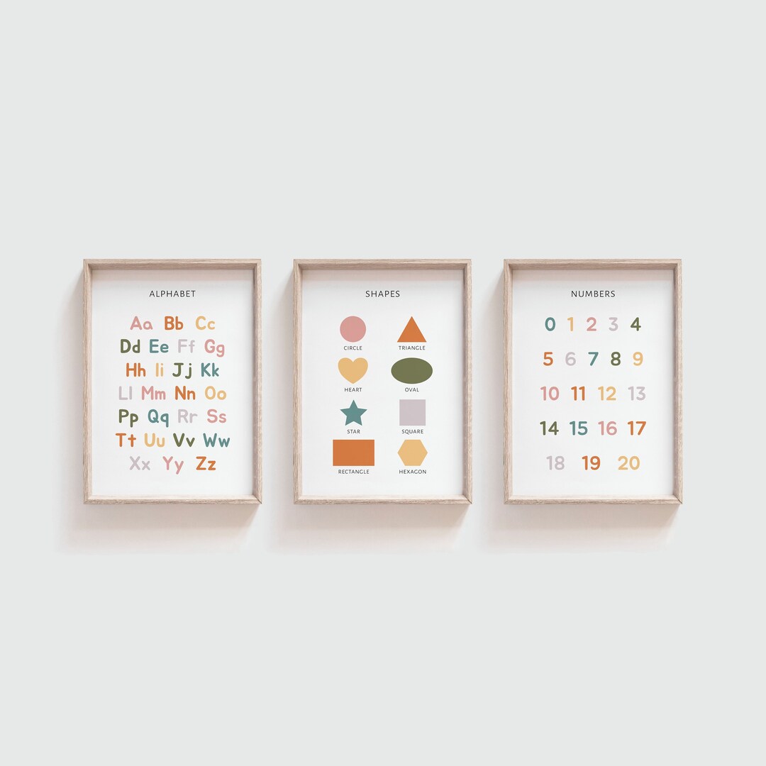 DIGITAL DOWNLOAD Alphabet Numbers Shapes Set of 3 Classroom Decor ...