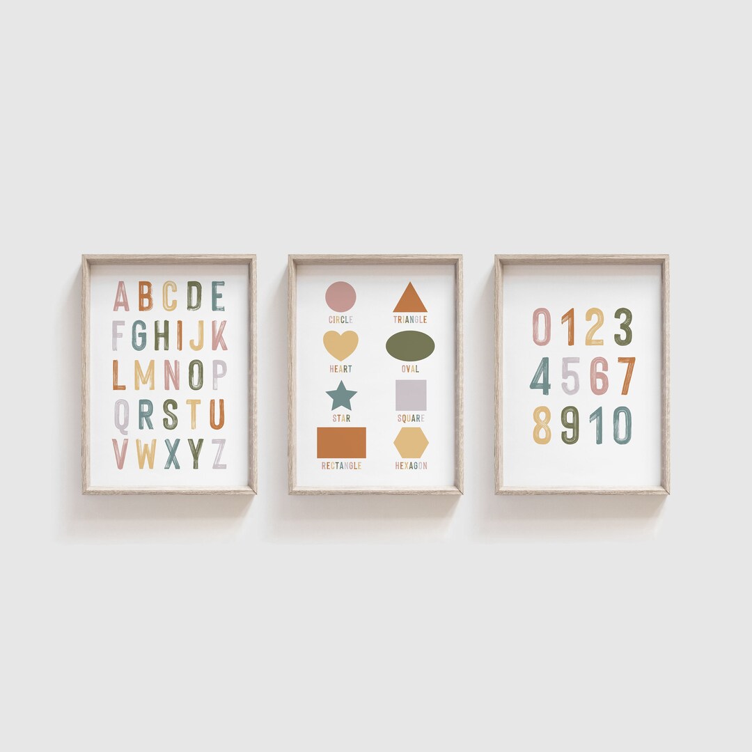 DIGITAL DOWNLOAD Alphabet Numbers Shapes Set of 3 Classroom Decor ...