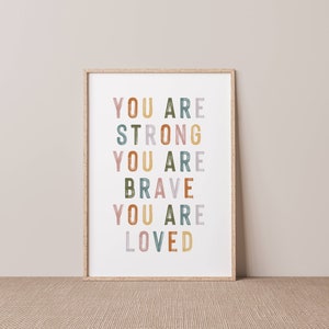 DIGITAL DOWNLOAD Strong Brave Loved Rainbow Nursery Wall Decor Kids ...
