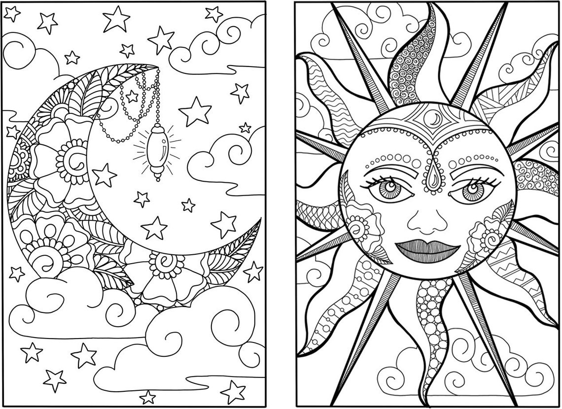 Printable Download SUN MOON Coloring Pages - Etsy