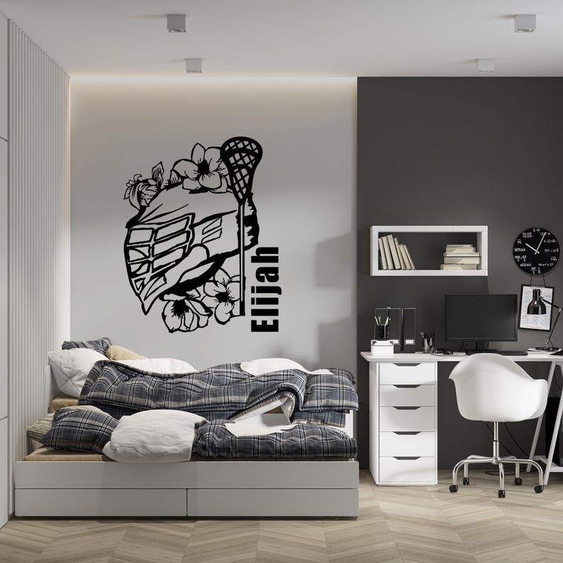 Catchy Custom Name Decals With Lacrosse Stick Helmet Nice Flowers and ...