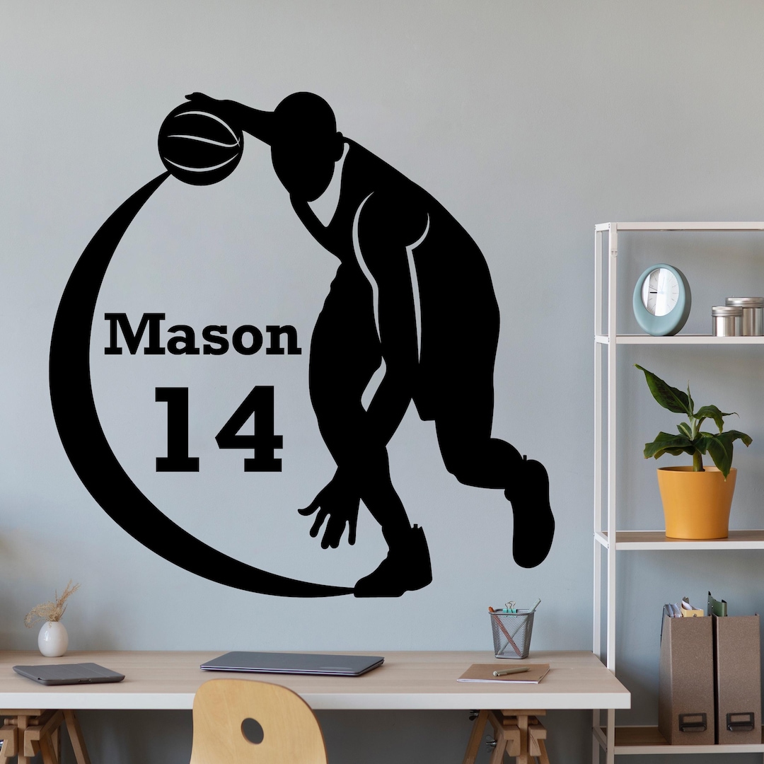 Personalized Basketball Stickers With Player Dribbling Ball With One ...