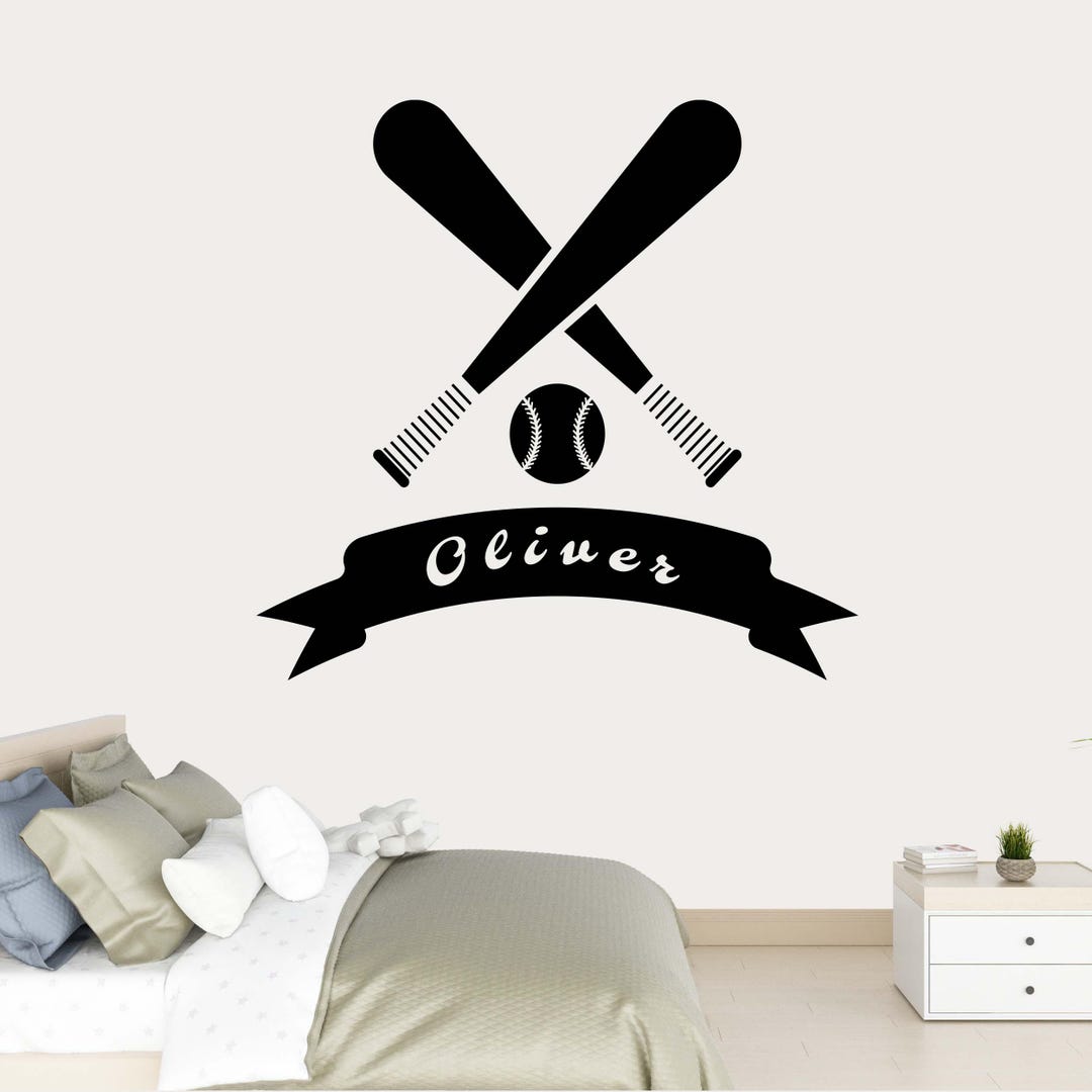 Wall Mural Baseball Bats, Balls With Name Inscription - Large Baseball ...